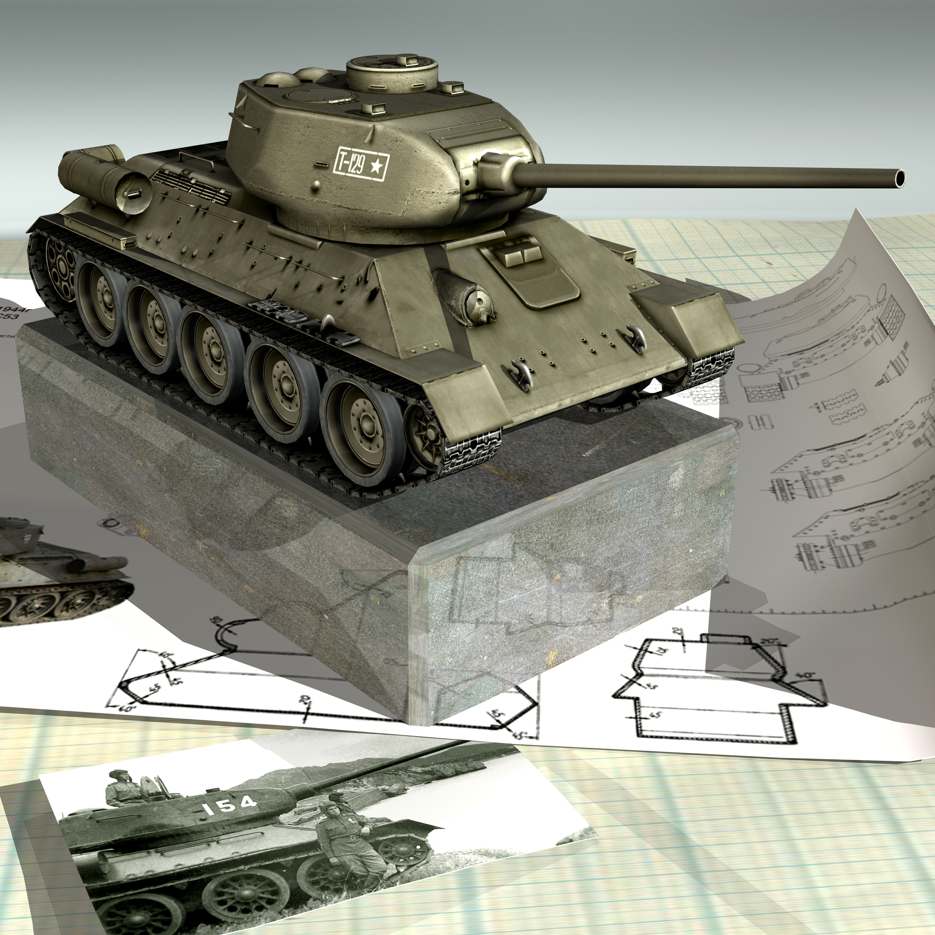 Tank T34-85 3D Model - FlatPyramid