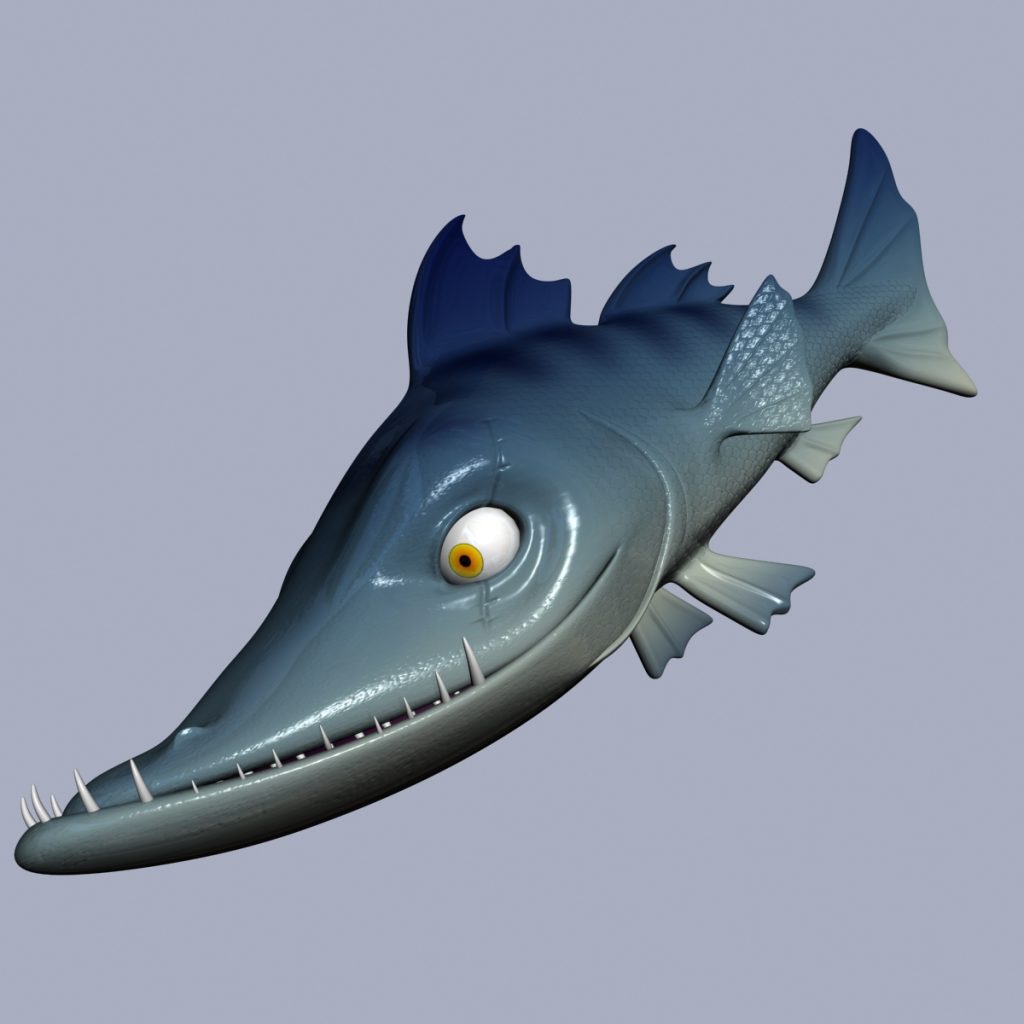 cartoon Barracuda Fish RIGGED 3D Model - FlatPyramid