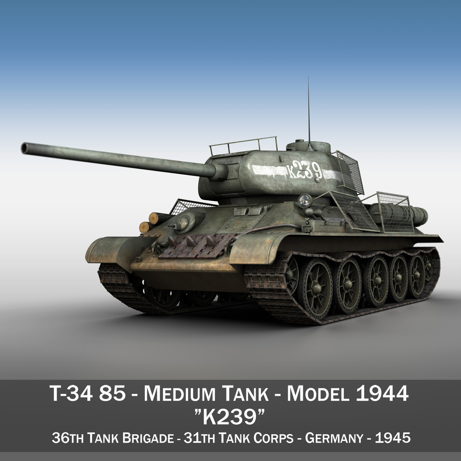 T-34 85 - Soviet medium tank - 239 3D Model - FlatPyramid