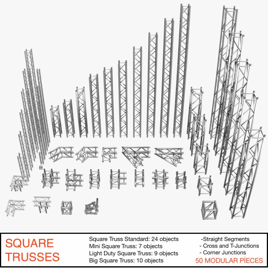 Square Triangular Beam Collection 170 Modular 3D Model - FlatPyramid