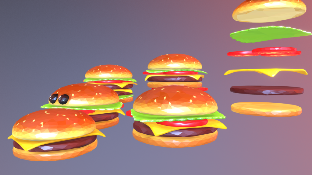Lowpolyart burger cheeseburger constructor 3D Model - FlatPyramid