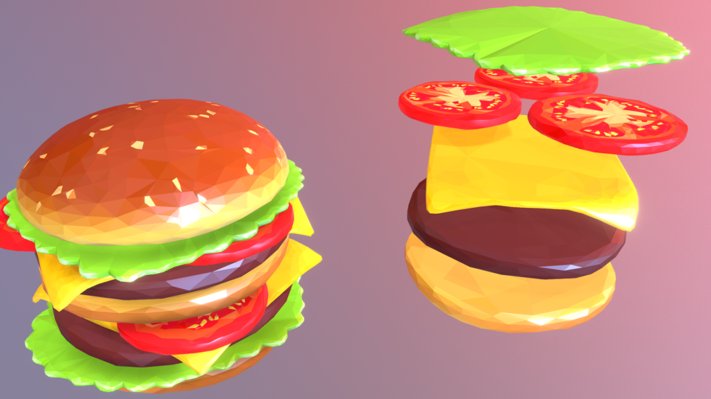Lowpolyart burger cheeseburger constructor 3D Model - FlatPyramid