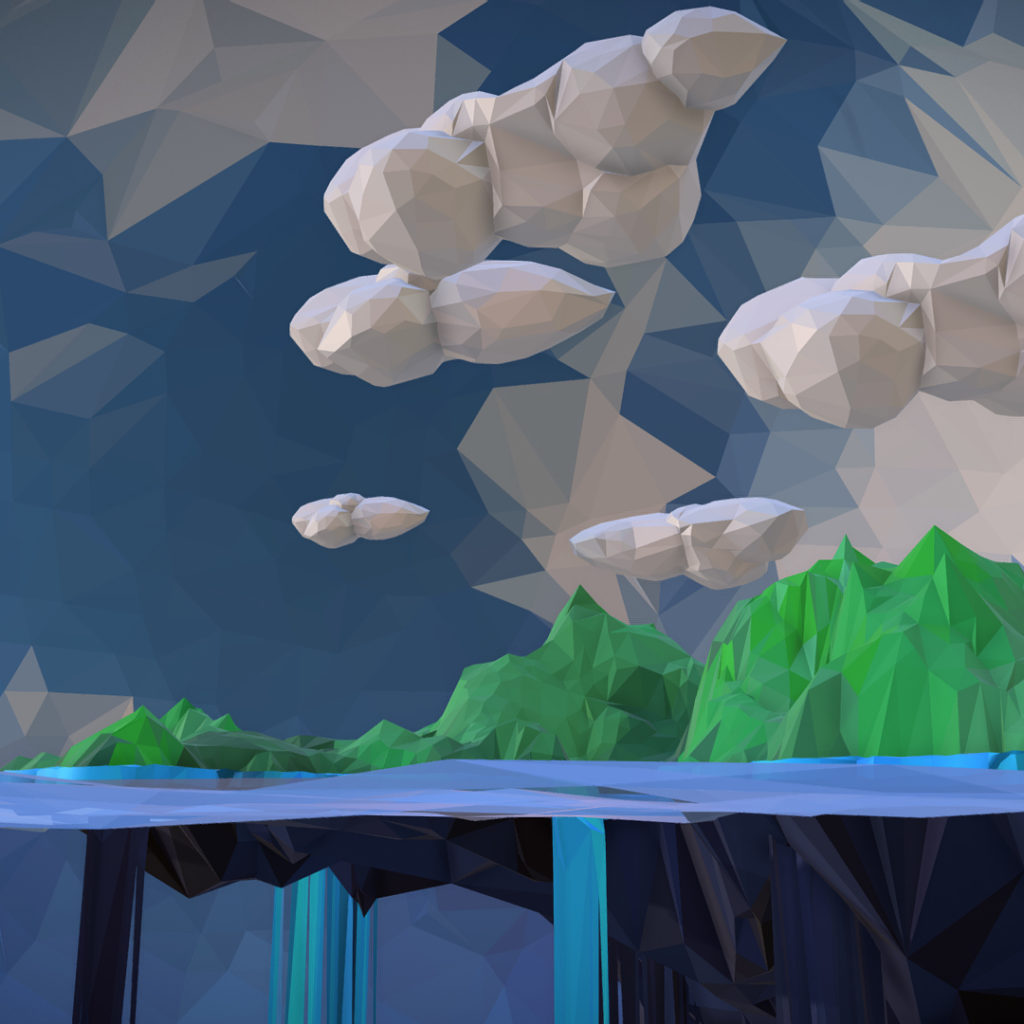 Polygon Art Green Waterfall Island Mountain model 3D Model - FlatPyramid