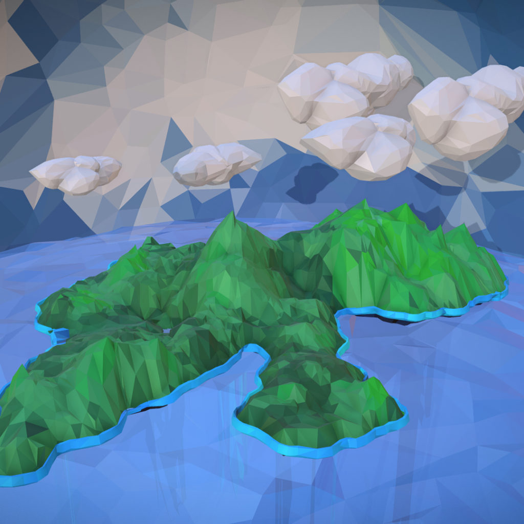 Polygon Art Green Waterfall Island Mountain model 3D Model - FlatPyramid