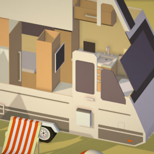 camping van car with barbecue on nature 3D Model - FlatPyramid