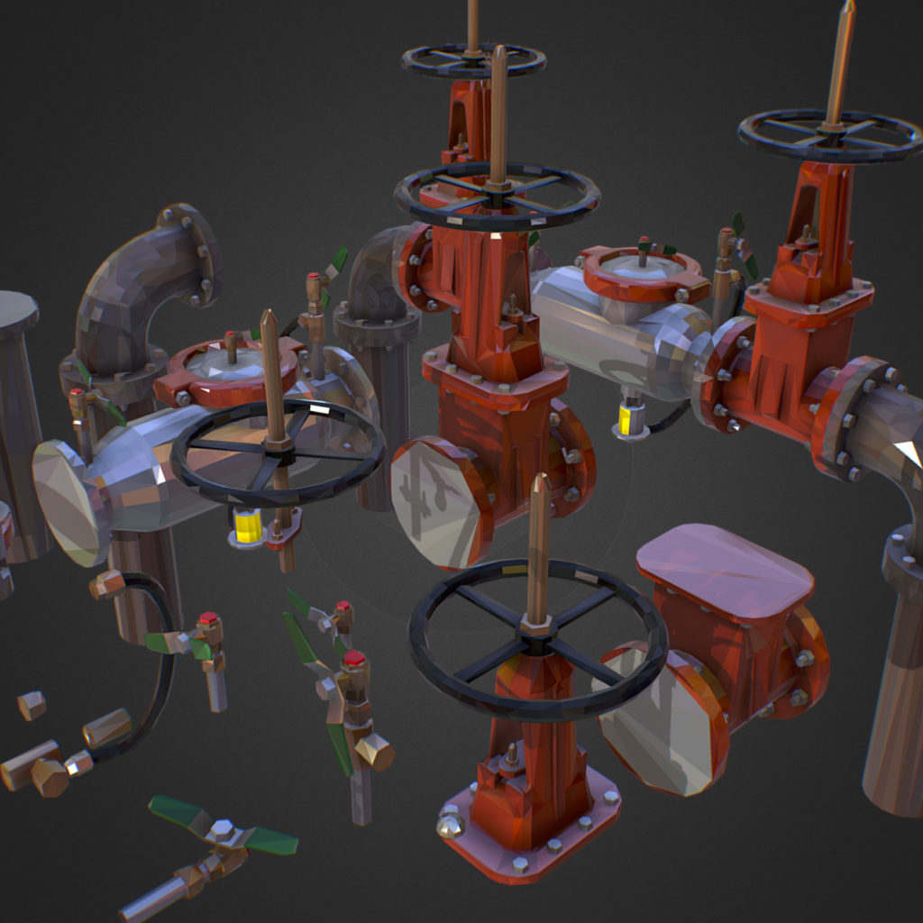 Low Poly ART Backflow Water Pipe Constructor 3D Model - FlatPyramid