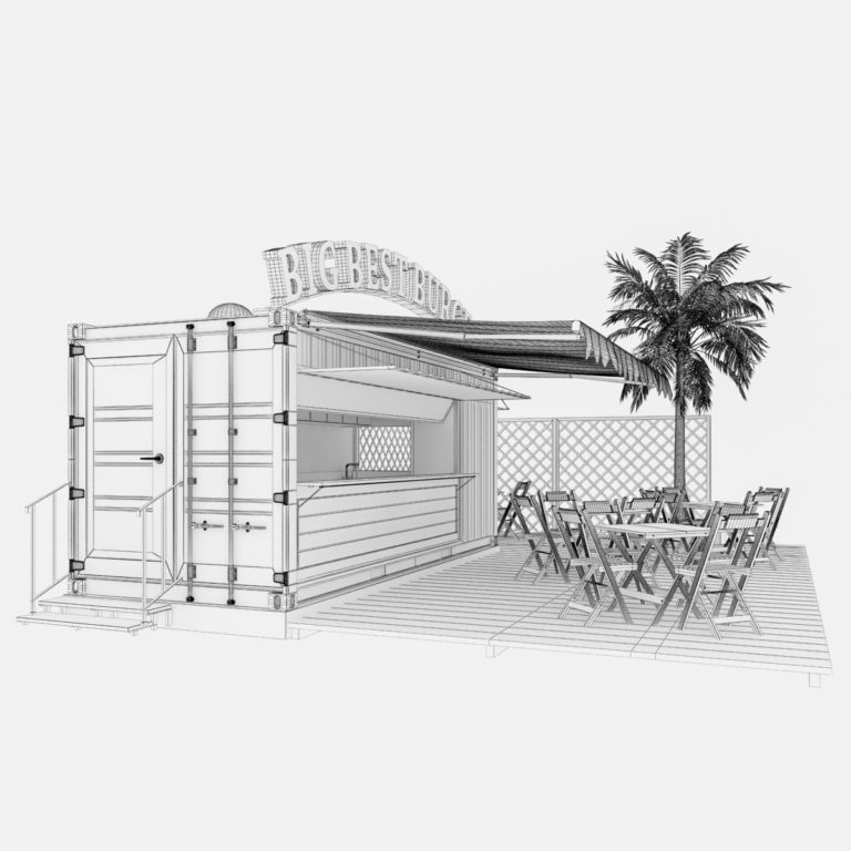 Shipping container food stand 3D Model - FlatPyramid