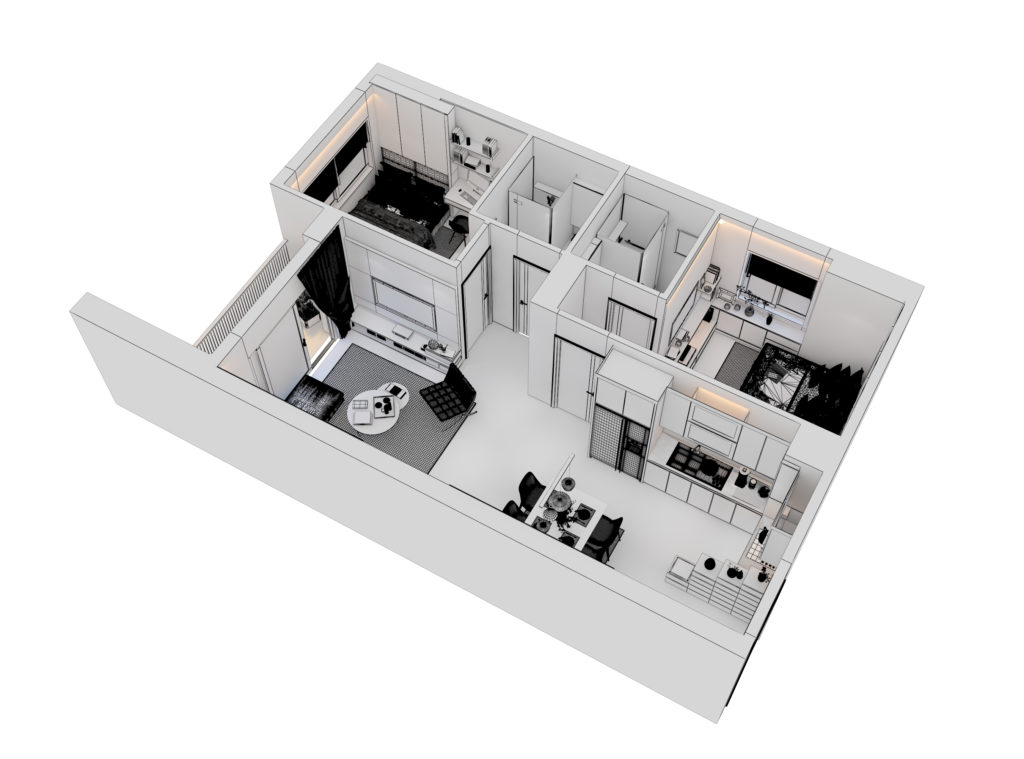Cutaway apartment full furnitures modern design 3D Model - FlatPyramid