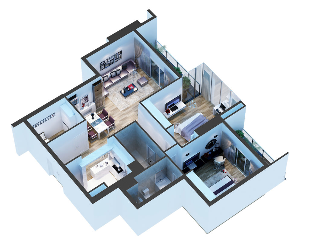 Detailed modern interior cutaway 3D Model - FlatPyramid