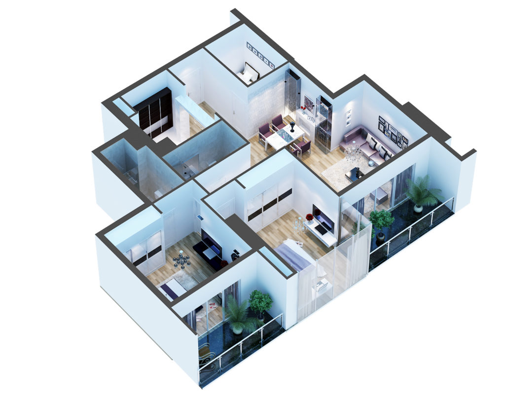 Detailed modern interior cutaway 3D Model - FlatPyramid