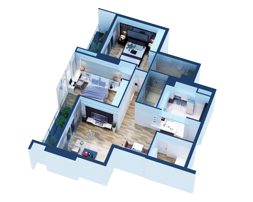 Detailed modern interior cutaway 3D Model - FlatPyramid