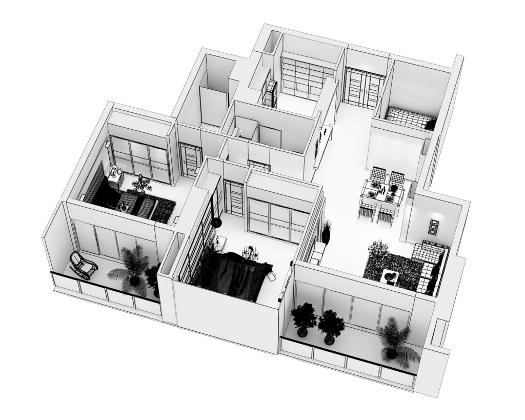 Detailed modern interior cutaway 3D Model - FlatPyramid