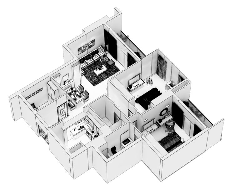 Detailed modern interior cutaway 3D Model - FlatPyramid