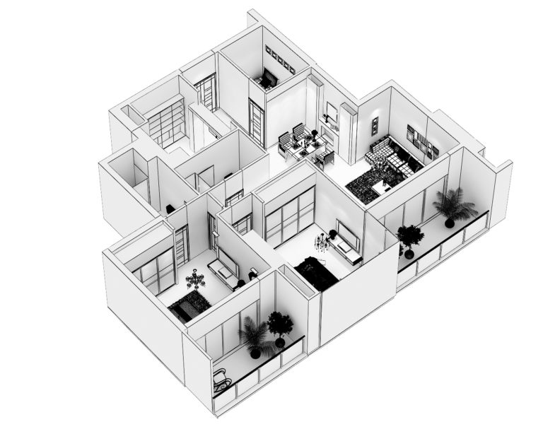 Detailed modern interior cutaway 3D Model - FlatPyramid