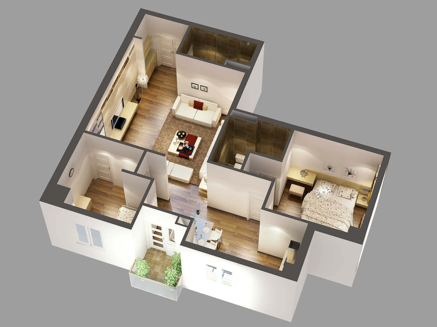 Detailed House Cutaway 3D Model - FlatPyramid