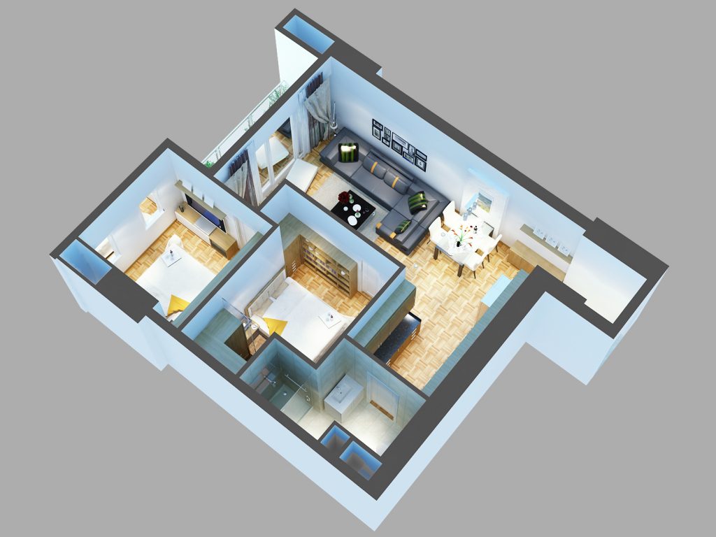 Detailed Living House Cutaway 3D Model - FlatPyramid