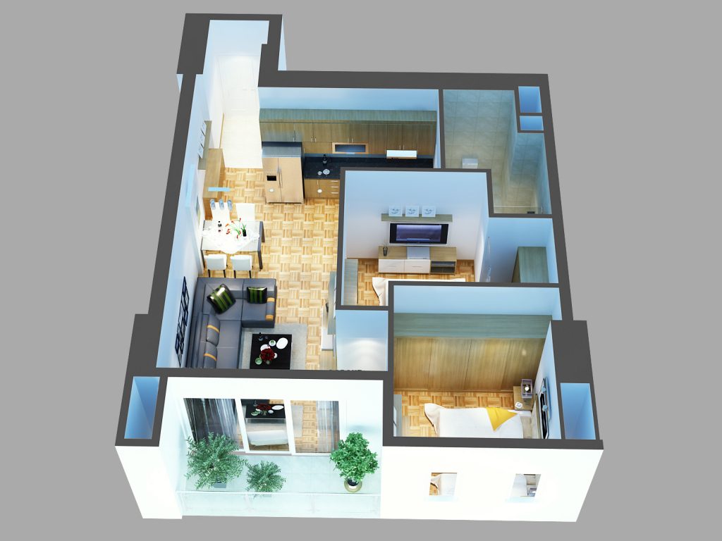 Detailed Living House Cutaway 3D Model - FlatPyramid