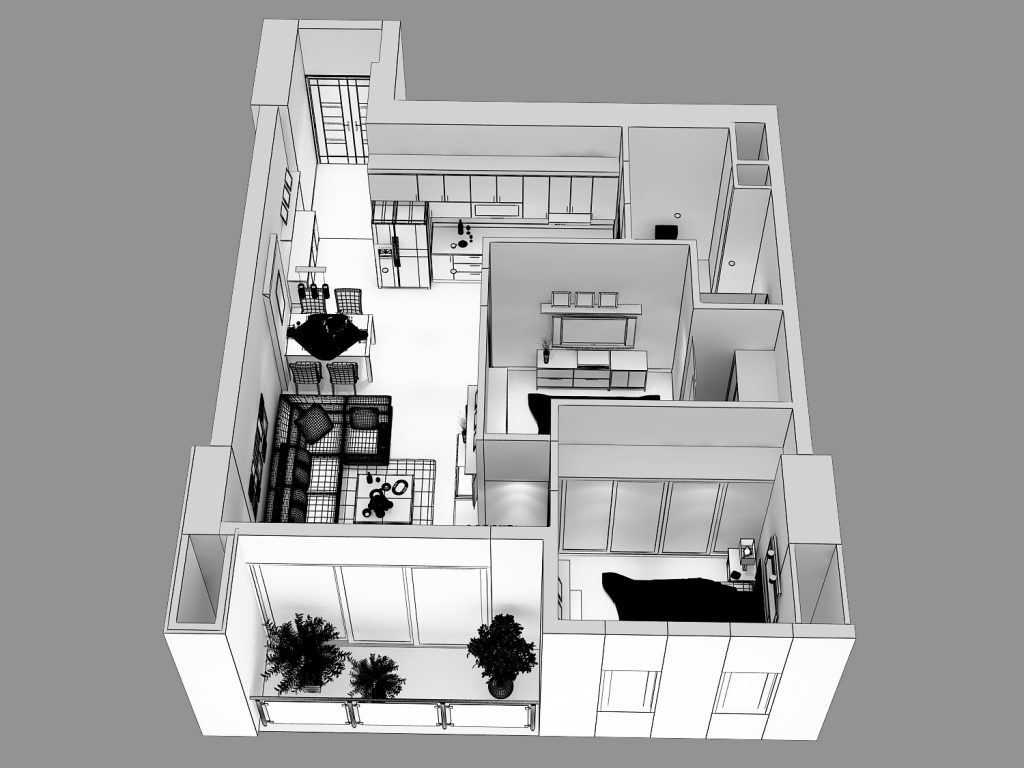 Detailed Living House Cutaway 3D Model - FlatPyramid