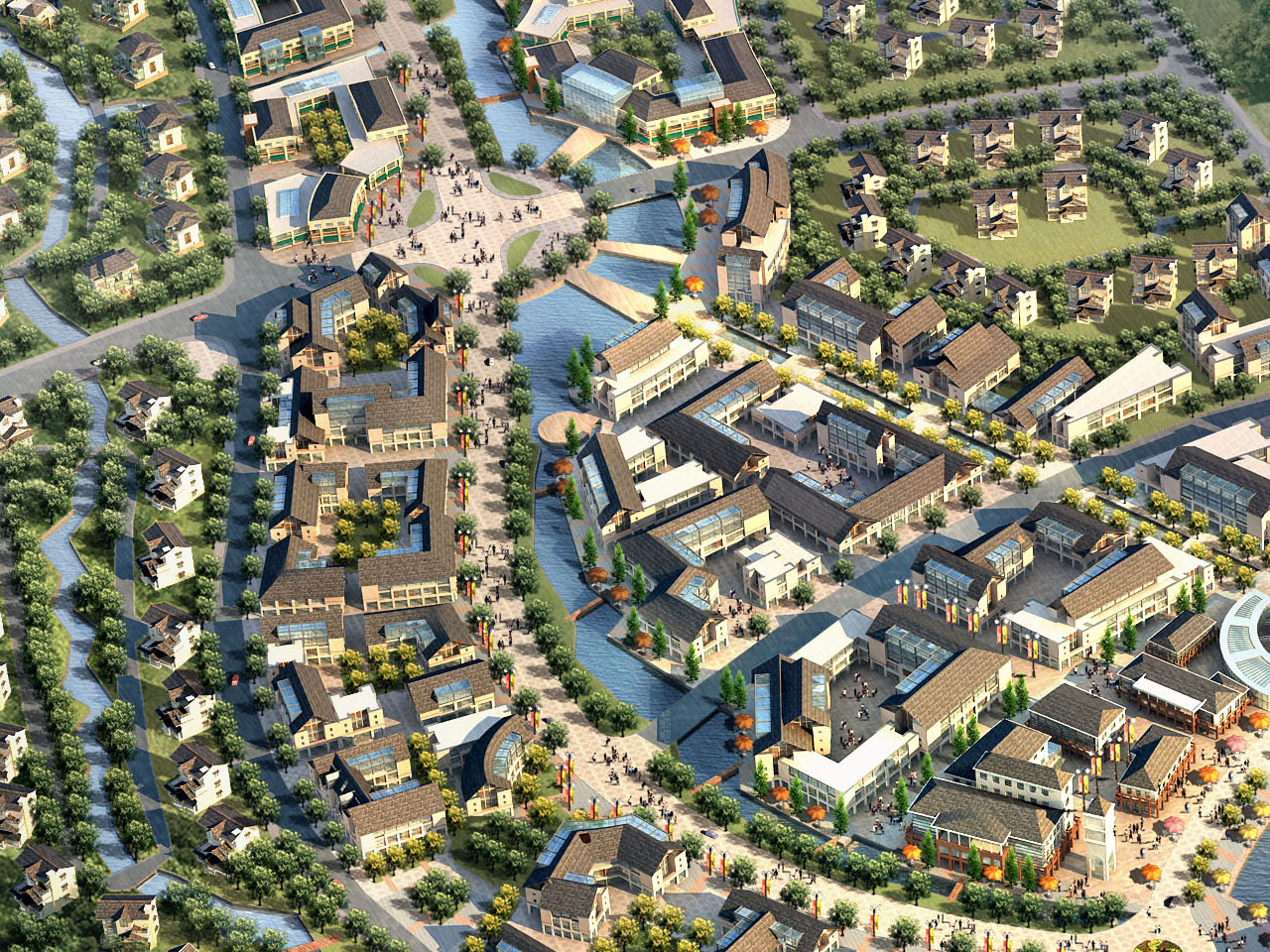 3d building 909 Aerial View Cityscape with Lake 3D Model - FlatPyramid