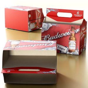 Budweiser Beer Bottle - Six Cardboard Pack 3D Model - FlatPyramid