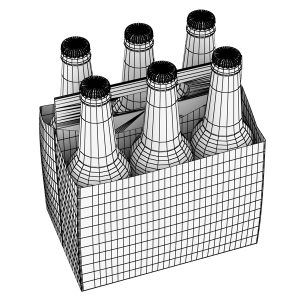 Budweiser Beer Bottle - Six Cardboard Pack 3D Model - FlatPyramid