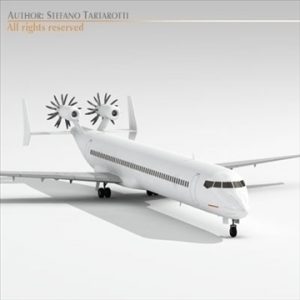 Jet with tail open rotor turbines 3D Model - FlatPyramid