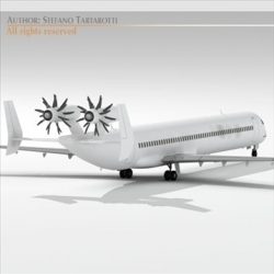 Jet with tail open rotor turbines 3D Model - FlatPyramid
