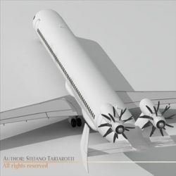 Jet with tail open rotor turbines 3D Model - FlatPyramid