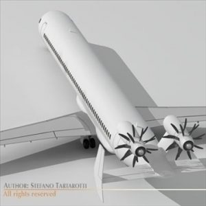 Jet with tail open rotor turbines 3D Model - FlatPyramid