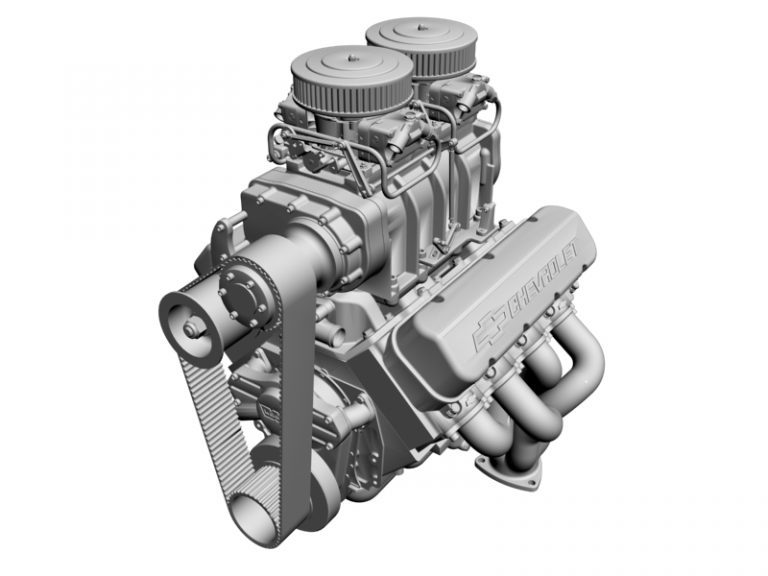 Chevrolet Big Block V8 Engine with Blower 3D Model - FlatPyramid